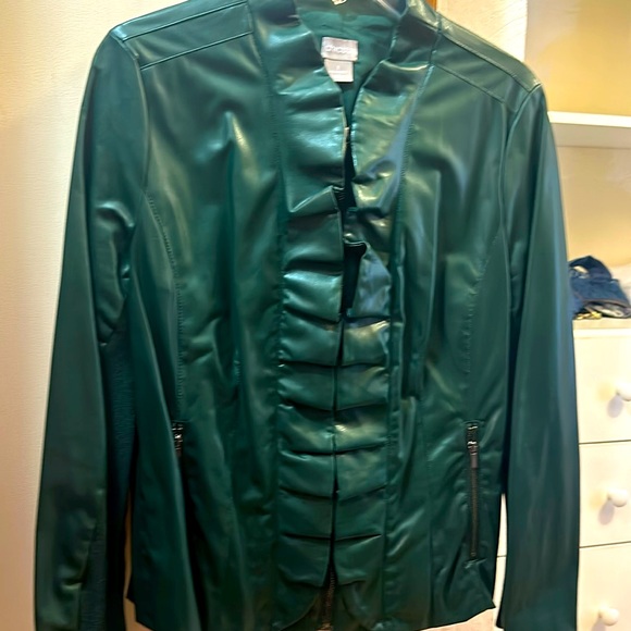 Chico's | Jackets & Coats | Chicos Emerald Green Faux Leather Jacket ...